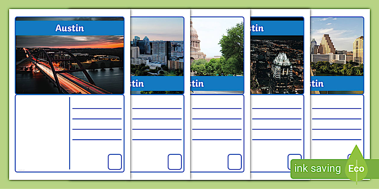 Free Colourful Austin Postcards for Kids: Download now!