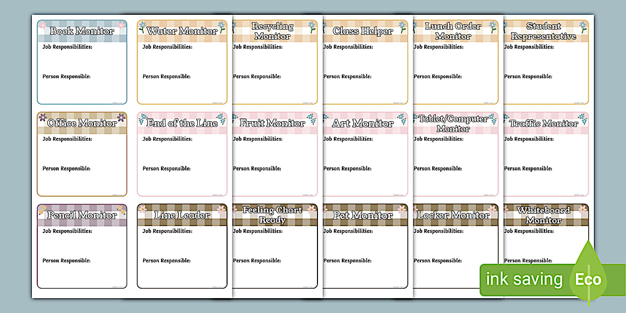 Checkered Charm Classroom Job Cards (teacher made) - Twinkl