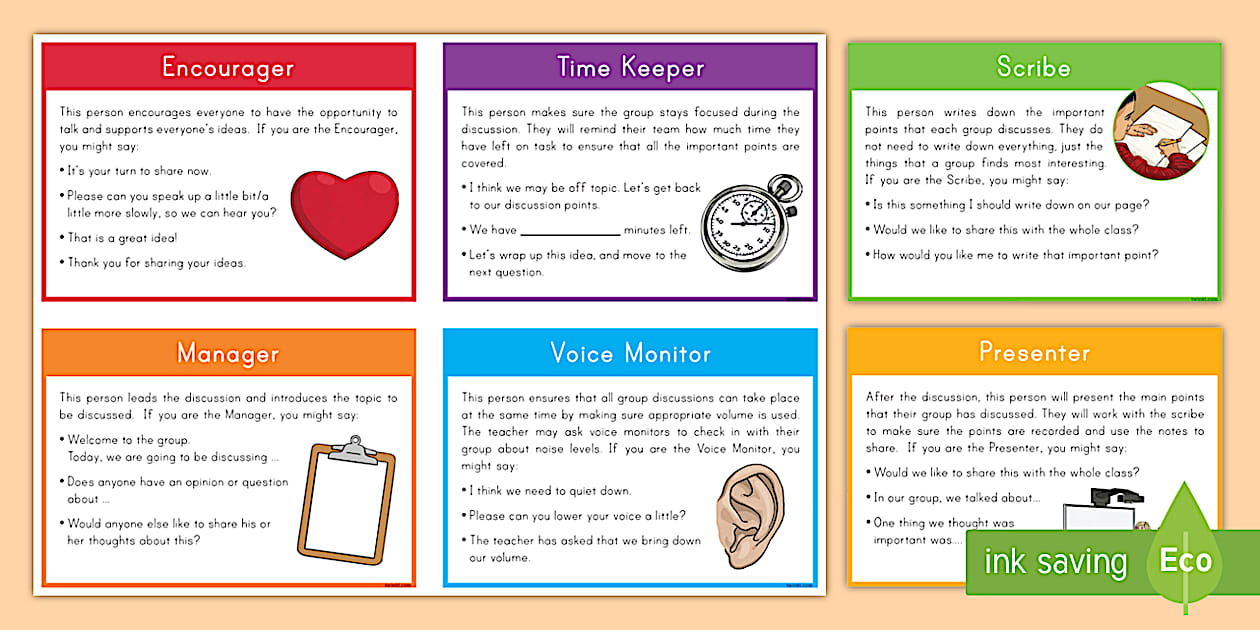 Editable Discussion Group Role Cards (teacher made) - Twinkl