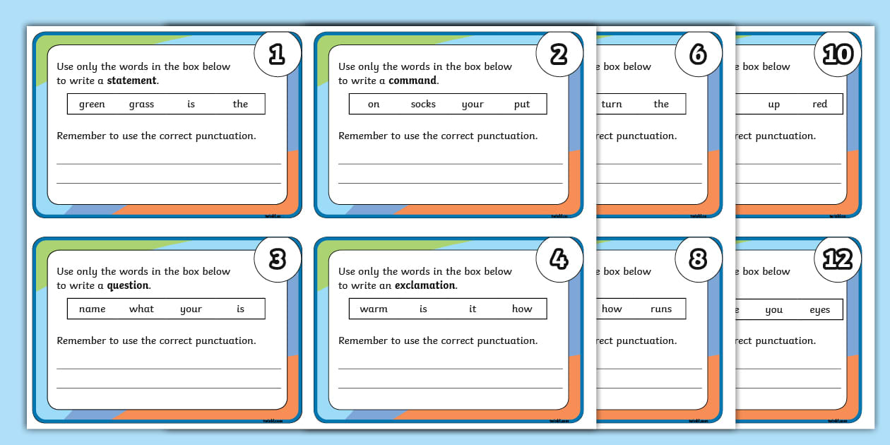 Rearranging Words for a Sentence Challenge Cards – KS1