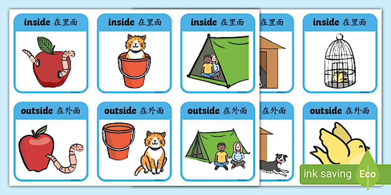 Outside And Inside Locational Prepositions Word Cards English/Mandarin ...