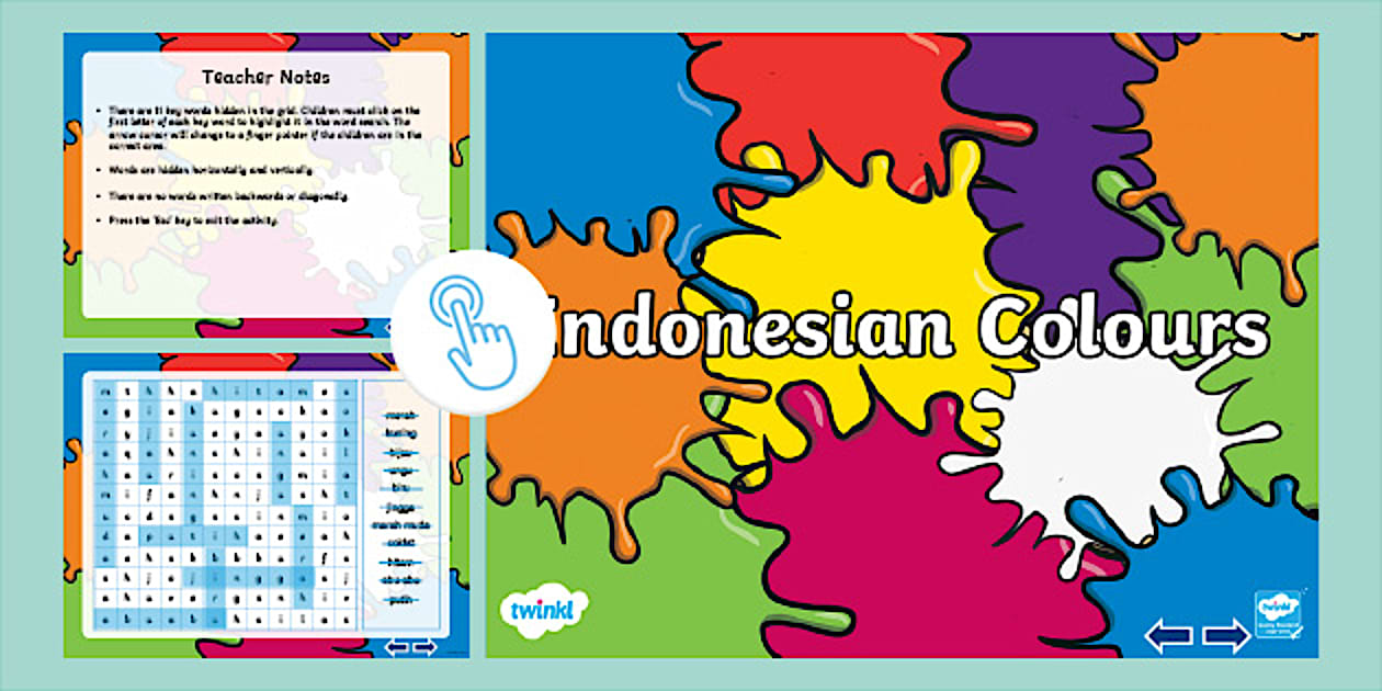 Colours Interactive Word Search Indonesian (teacher made)