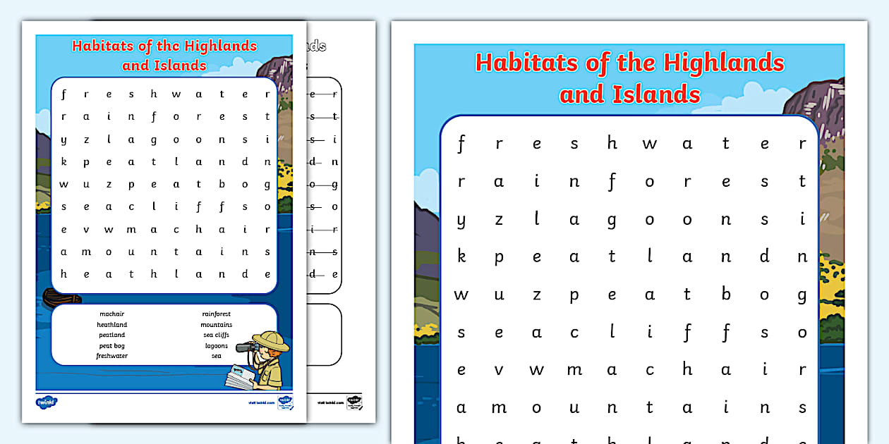 Habitats of the Highlands and Islands Word Search - Twinkl