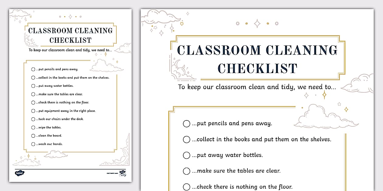 Celestial-Themed Classroom Cleaning Checklist (teacher made)