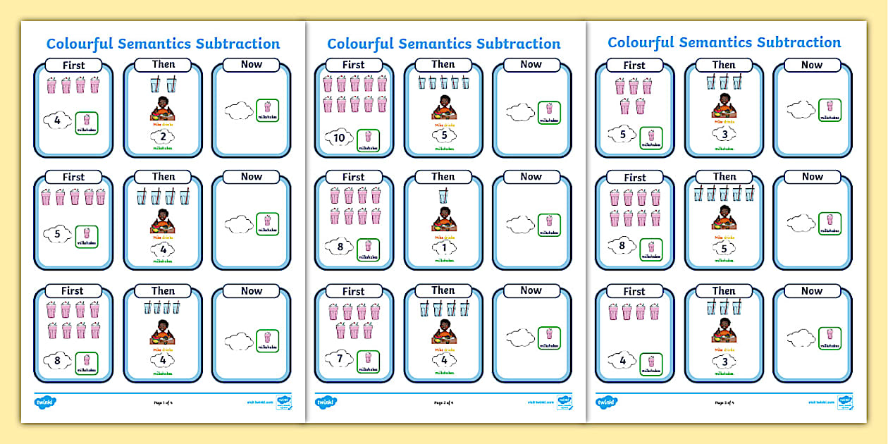Colourful Semantics Subtraction Activity Sheet - Twinkl