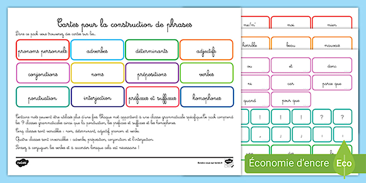 Construction de phrases avec des cartes de vocabulaire