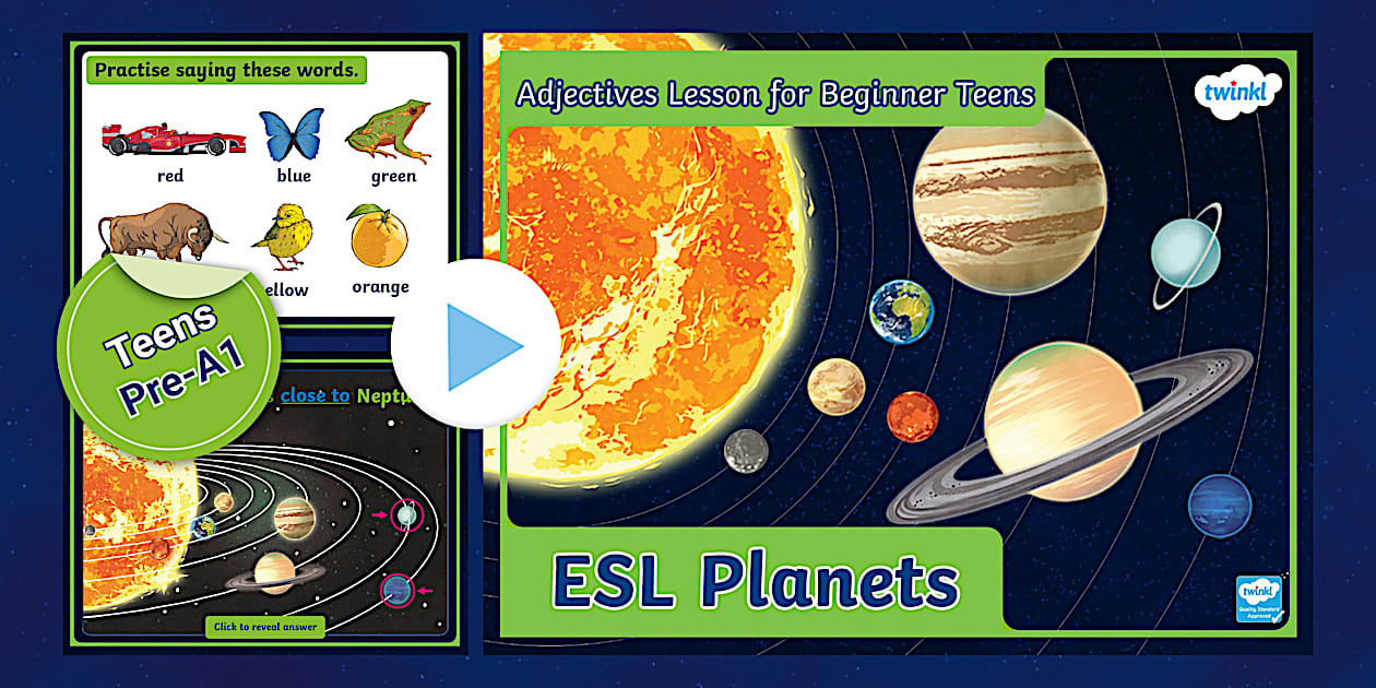 ESL Planets & Adjectives: PPT Lesson [Teens, Pre-A1]