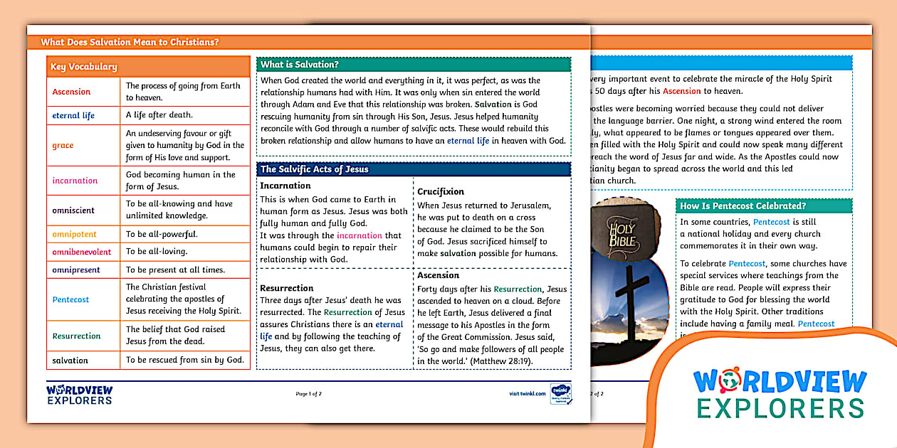 RE: Salvation: UKS2 Knowledge Organiser (Teacher-Made)