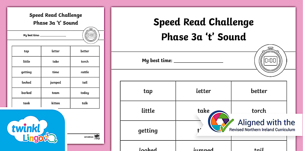 NI Linguistic Phonics Phase 3a 't' Sound Speed Read Challenge