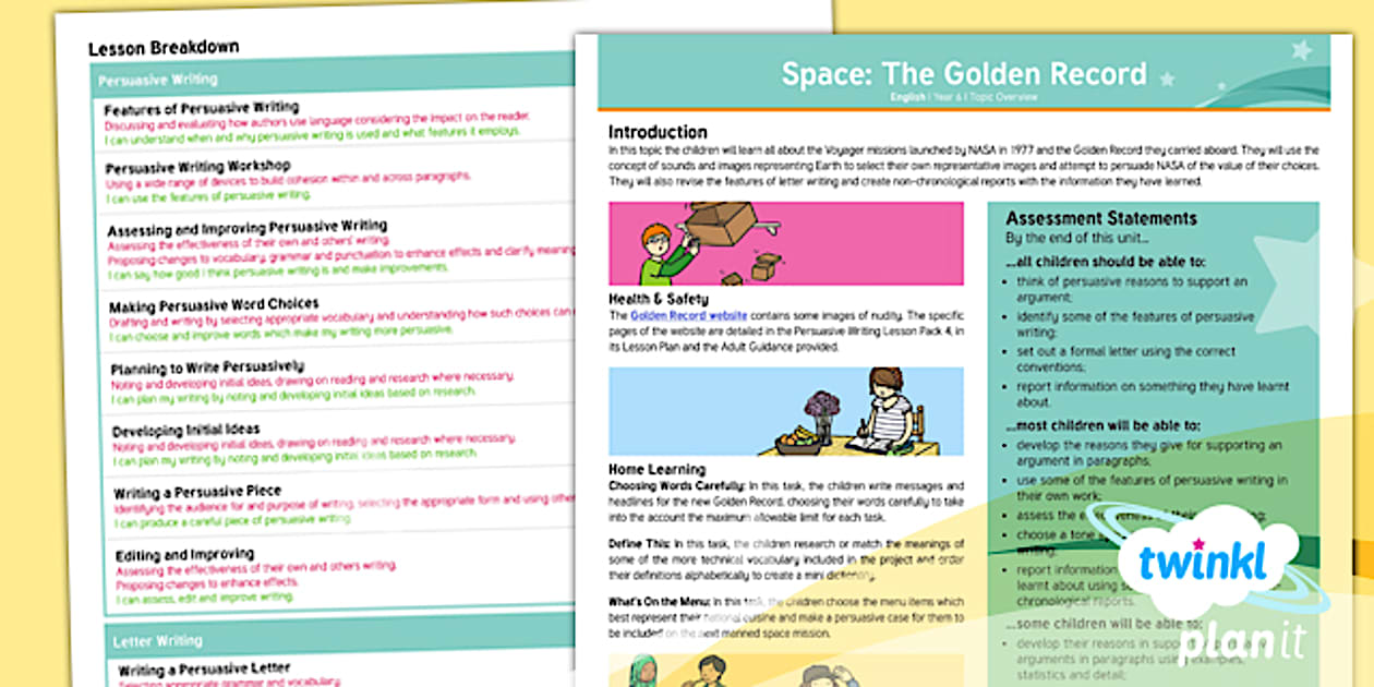 Space: The Golden Record Topic Planning Overview Y6 - Twinkl