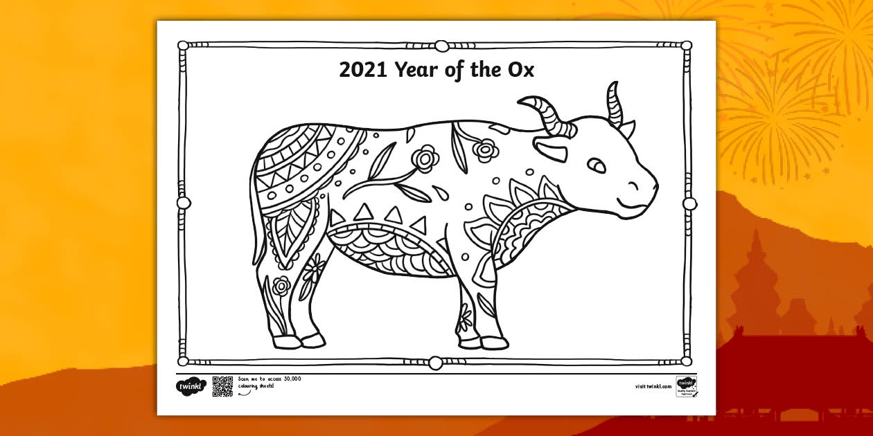 Year of the Ox Chinese New Year Mindfulness Colouring Page