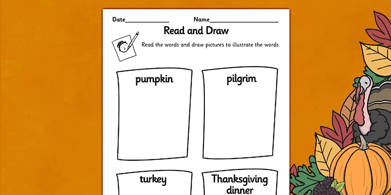 Higher Ability Thanksgiving Read and Draw Worksheet - Twinkl