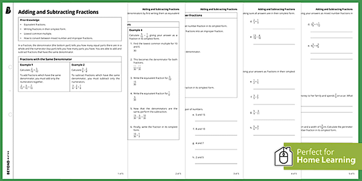 👉 Adding and Subtracting Fractionṣ Worksheet - Twinkl