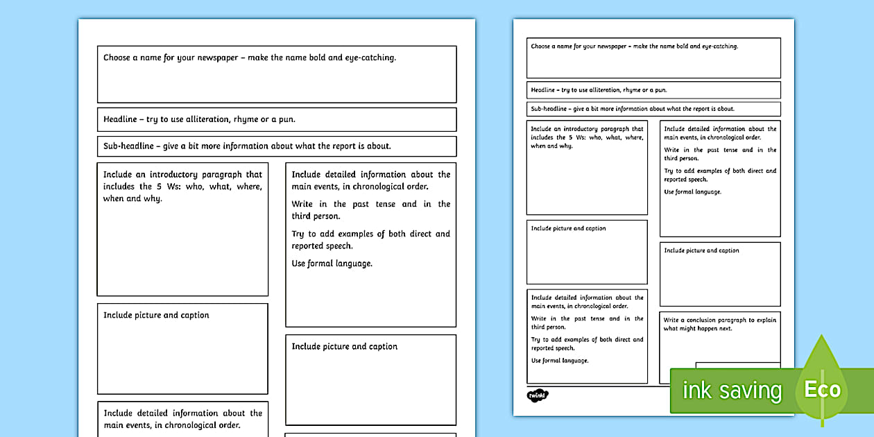 Editable Newspaper Report DIfferentiated Writing Template