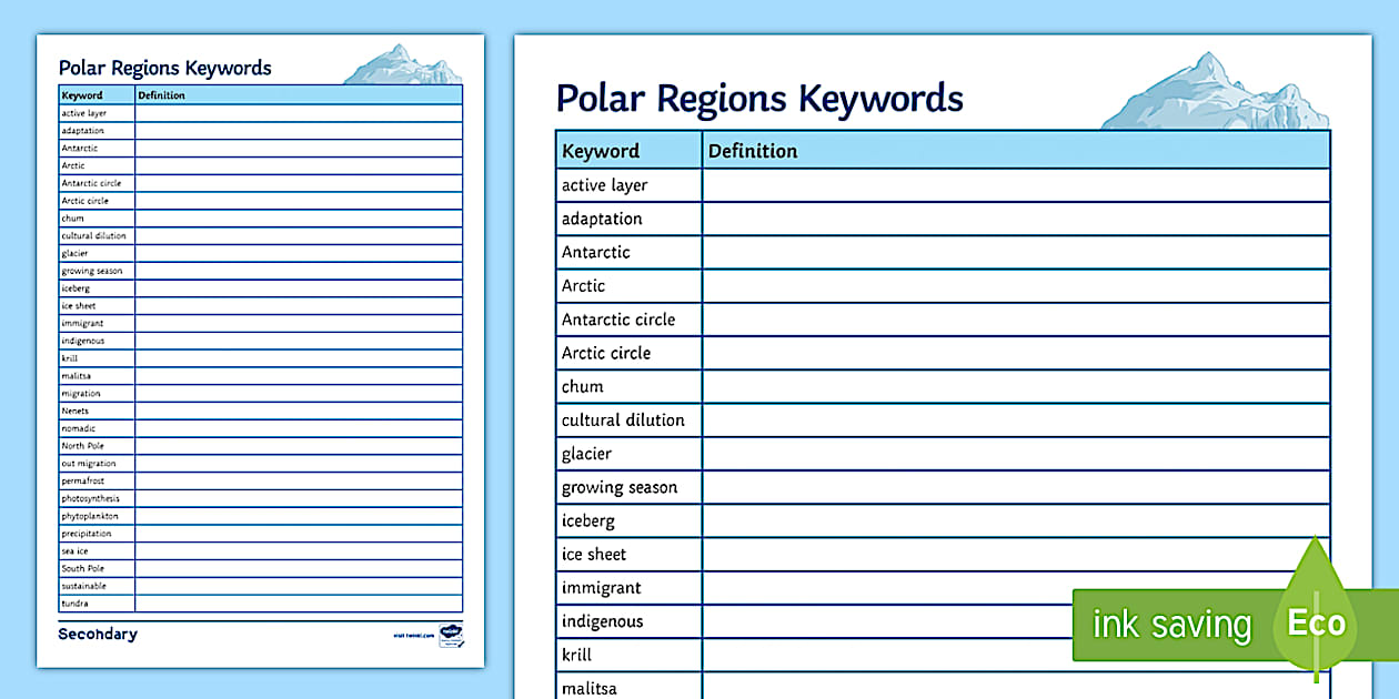 Polar Regions Keywords Worksheet / Worksheet (teacher made)