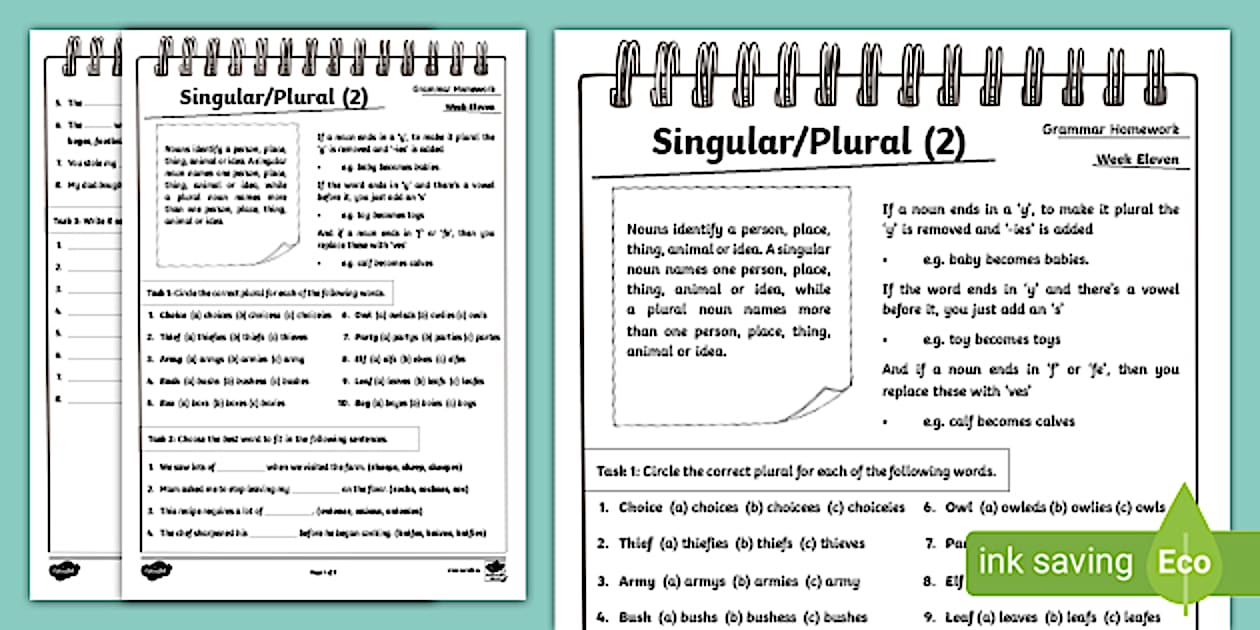 Grammar Homework Week Eleven (teacher made) - Twinkl