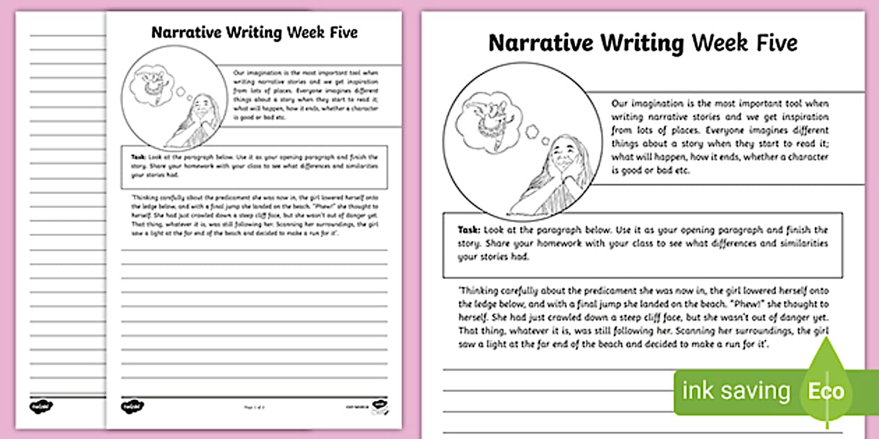 Narrative Writing Week Five Homework - Worksheet - Twinkl