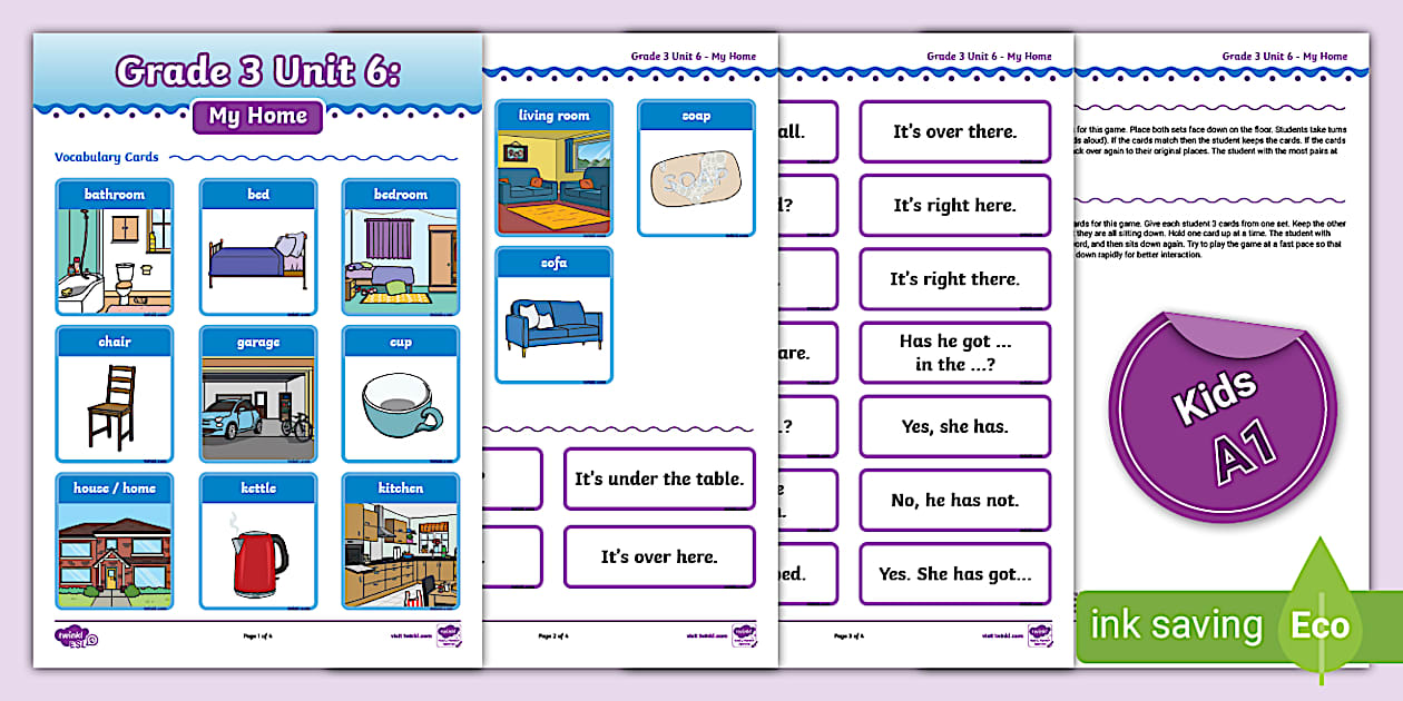 Turkey Curriculum English Vocabulary Cards: Grade 3 Unit 6