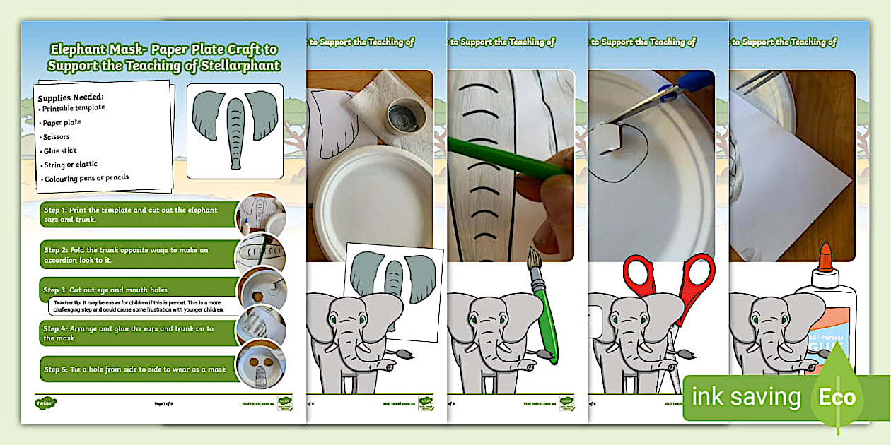 Elephant Paper Plate Craft Activity - EYLF (teacher made)