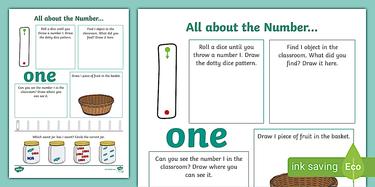 All About The Number 1 Worksheet (teacher made) - Twinkl