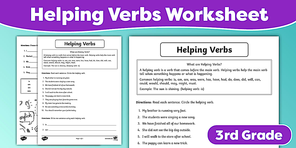 Third Grade Helping Verbs Worksheet