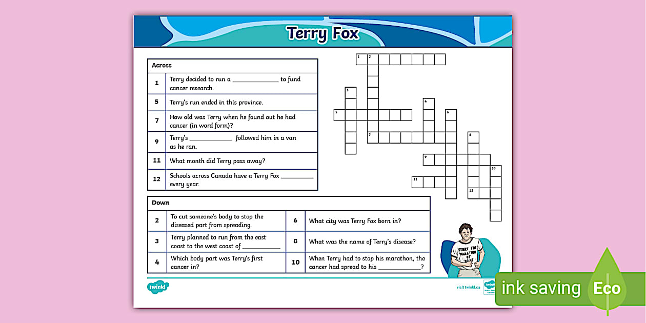 Terry Fox Crossword Puzzle (teacher made) - Twinkl