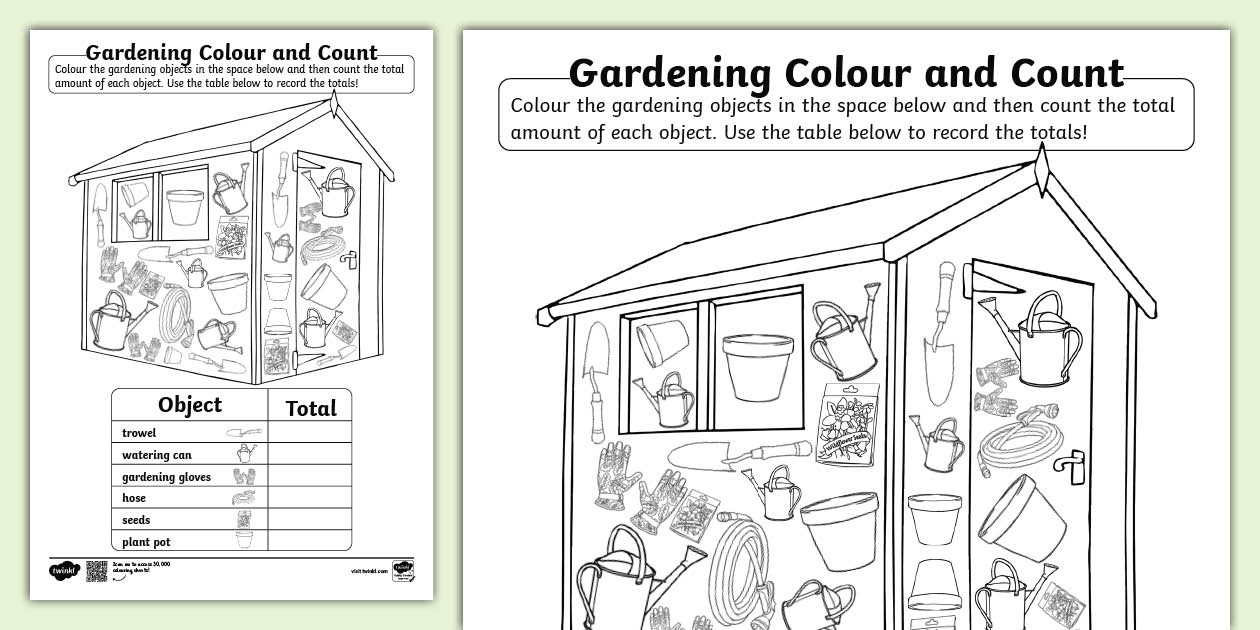 👉 Gardening Colour and Count Worksheet (teacher made)