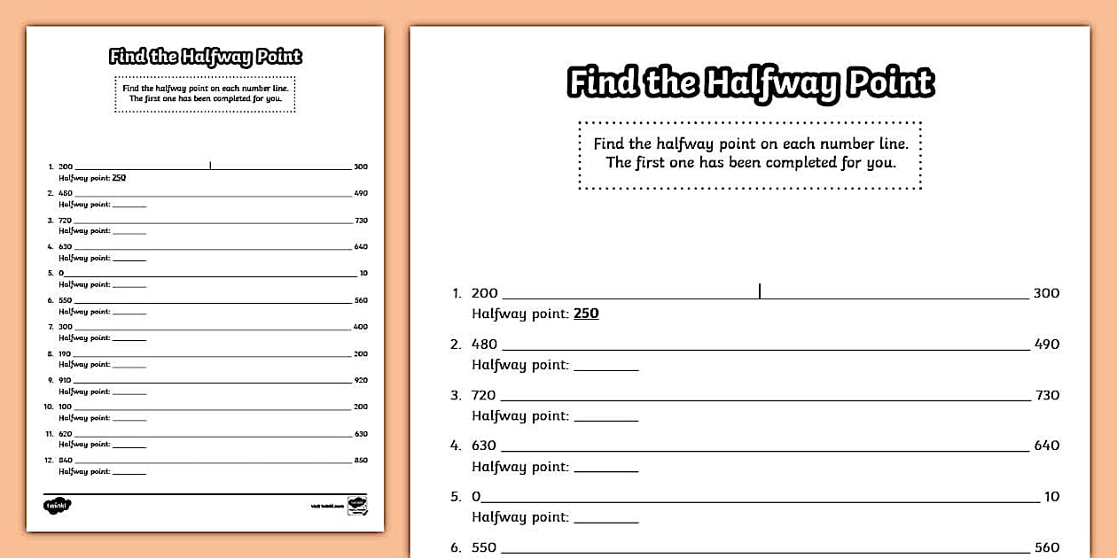 Find the Halfway Point Worksheet (teacher made) - Twinkl