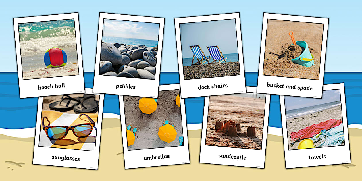 Seaside Objects Instant Photo Style Display Images - Twinkl