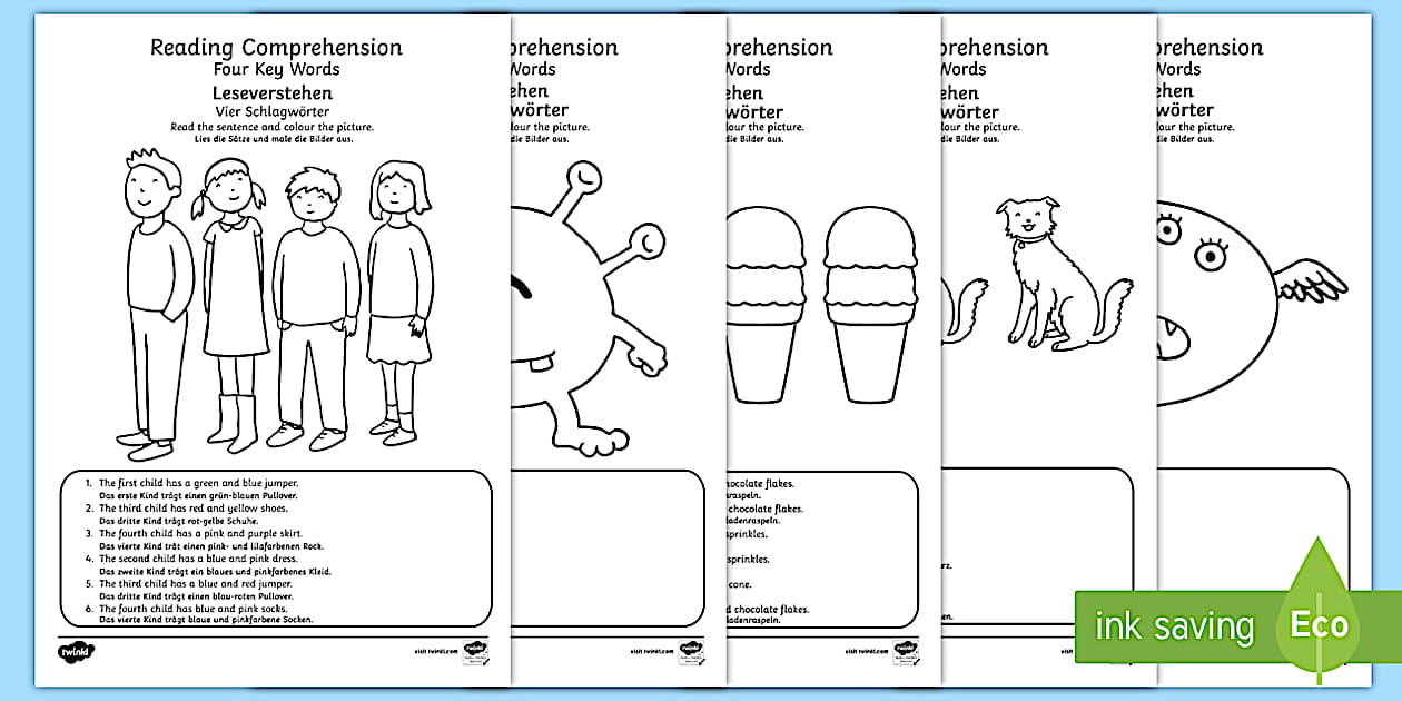 Reading Comprehension Four Key Words Worksheet / Worksheets English/German