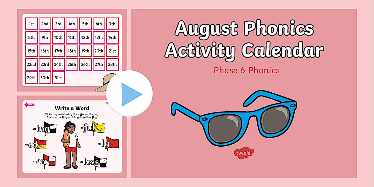 Phase 6 Phonics - Activity Calendar PPT August KS1 | Twinkl