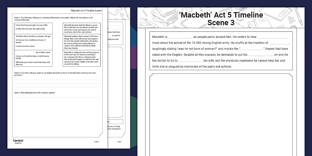 Macbeth Act 5 Scene 3 Timeline Activity Sheet (teacher made)