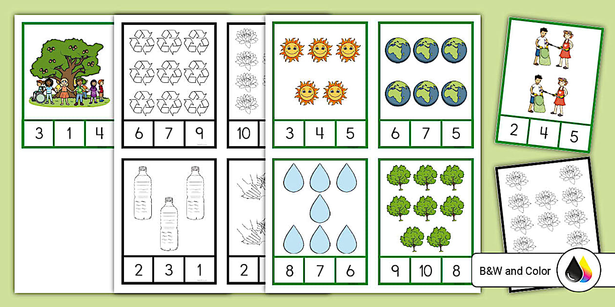 Earth Day Counting to 10 Clip Cards | Kindergarten | Twinkl USA