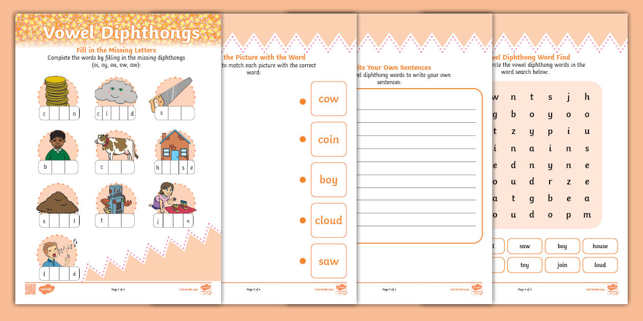 Vowel Diphthongs Activity Sheet (teacher made) - Twinkl