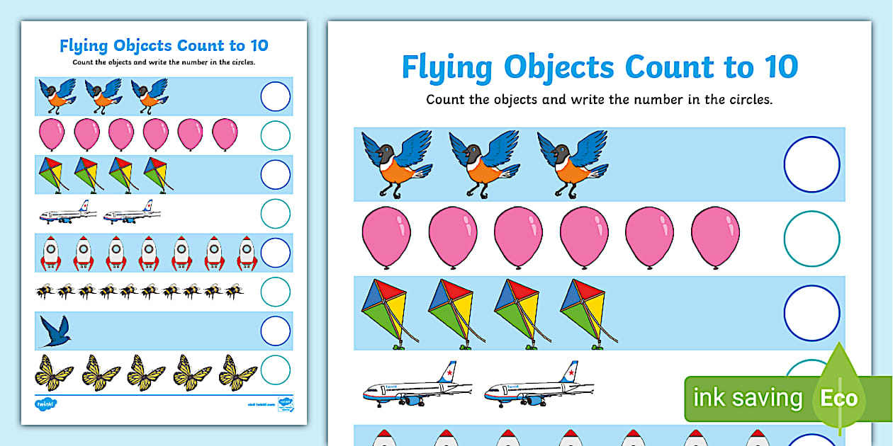 👉 Counting to 10 with Flying Objects Activity - Twinkl