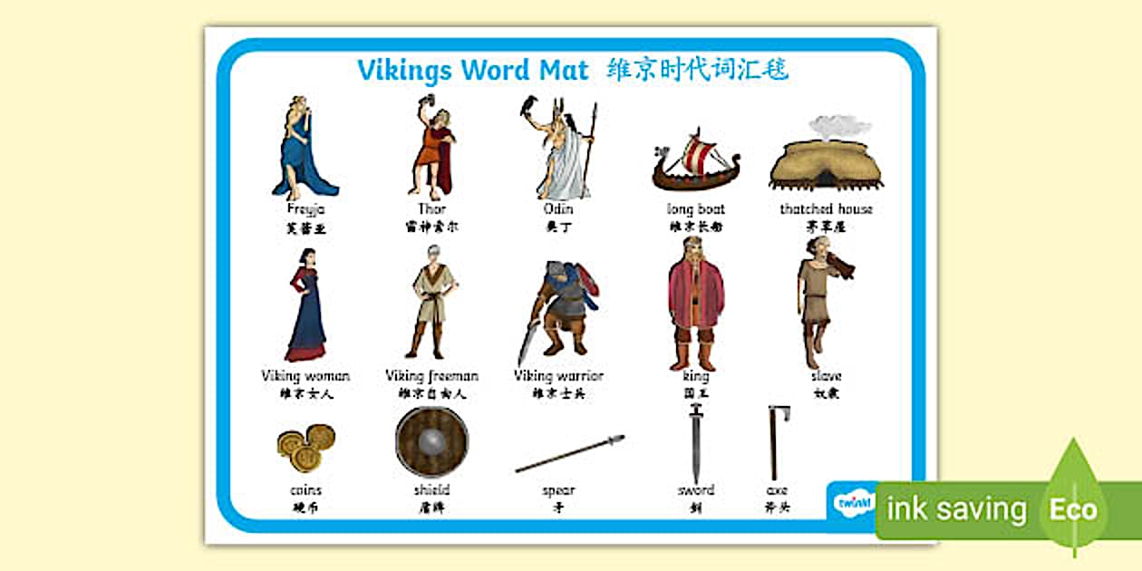 Viking Word Mat - English/Mandarin Chinese