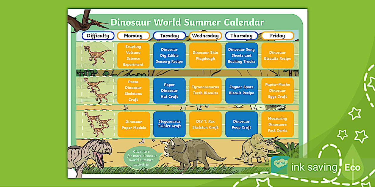 Dinosaur World Summer Calendar (teacher made) - Twinkl