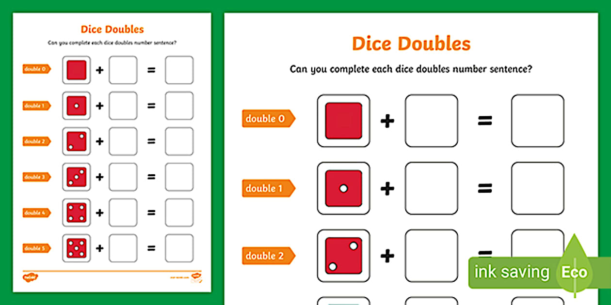 Dice Doubles Game Worksheet - Twinkl