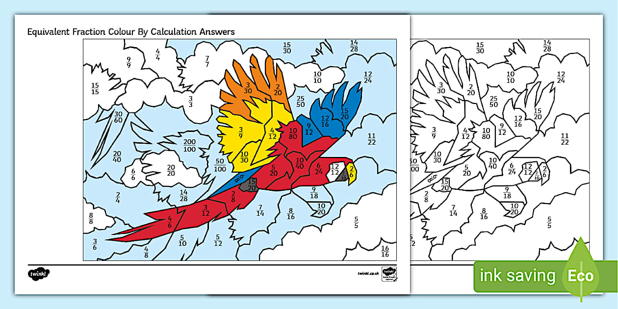 👉 Equivalent Fractions Colour By Calculation - Twinkl
