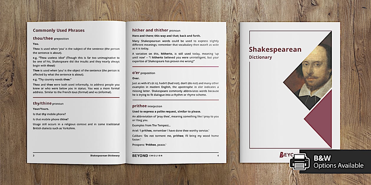 KS4 Shakespearean Language Dictionary Booklet (Teacher-Made)