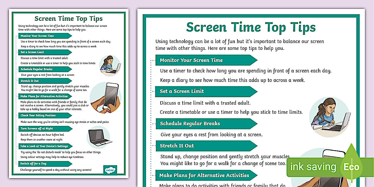 Screen Time Top Tips Poster - Twinkl - Computing - Twinkl