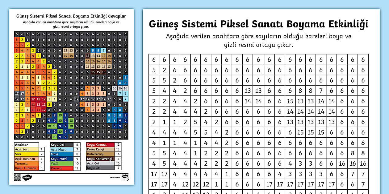 Güneş Sistemi Piksel Sanatı Boyama Etkinliği - Twinkl