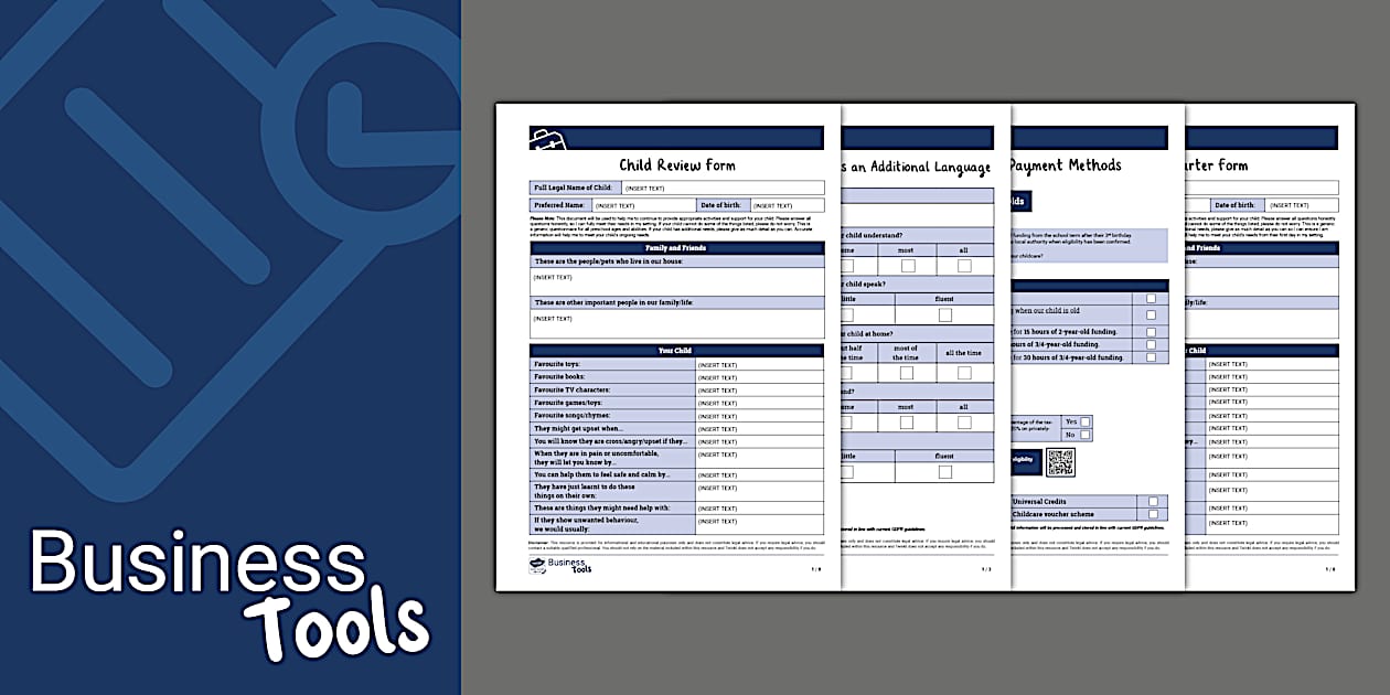 New Starter and Review Forms Parent Pack for Childcare Settings
