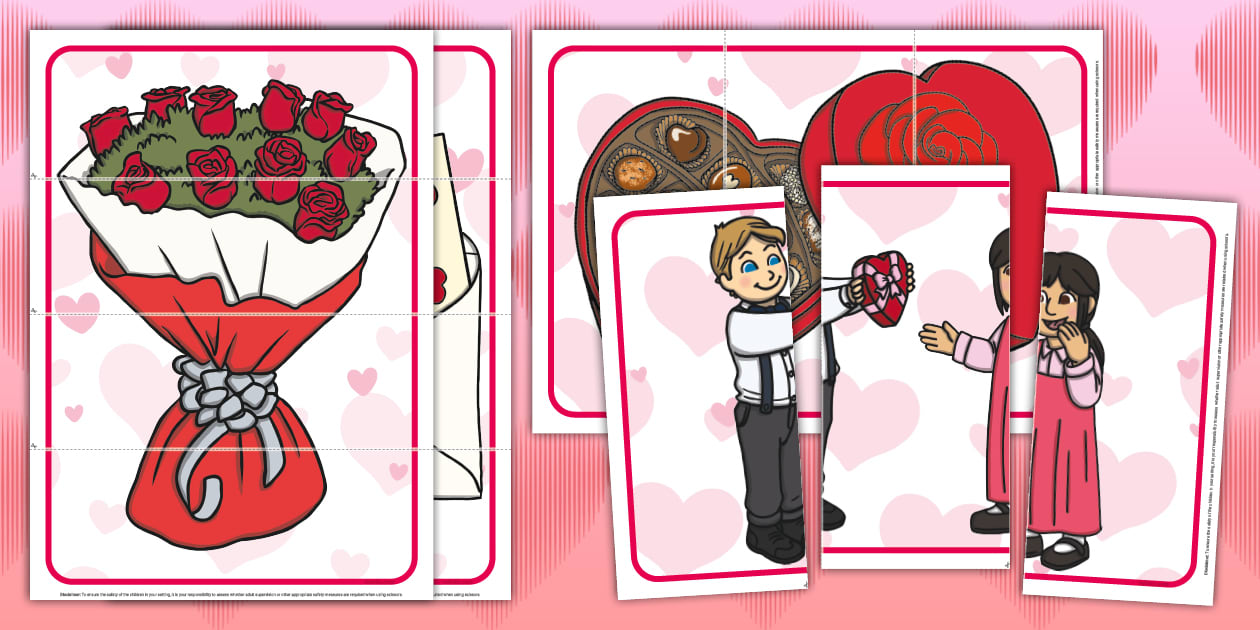 Valentine's Day Jigsaw Puzzle Strips | Toddlers - Twinkl