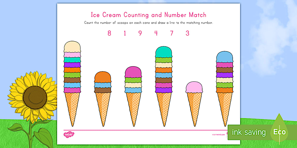 Editable Ice Cream Counting and Number Match - Twinkl