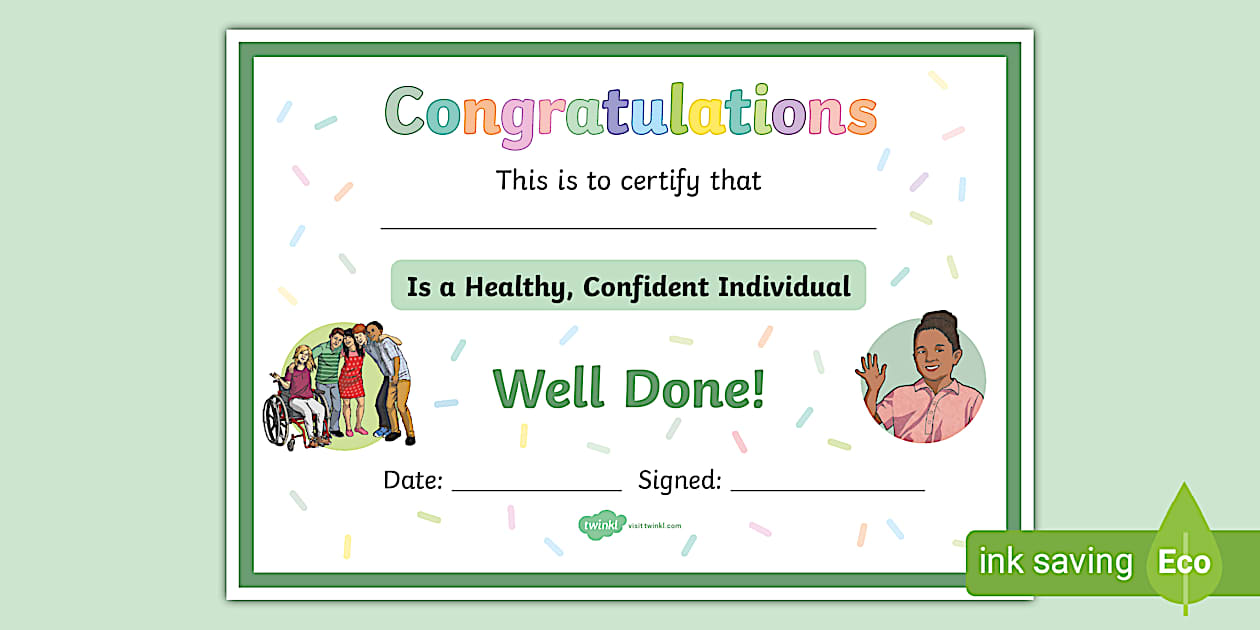 Four Purposes Certificate – Healthy Individual - Twinkl