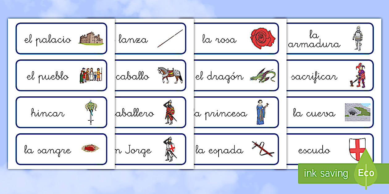 Tarjetas de vocabulario: San Jorge y el dragón - Twinkl