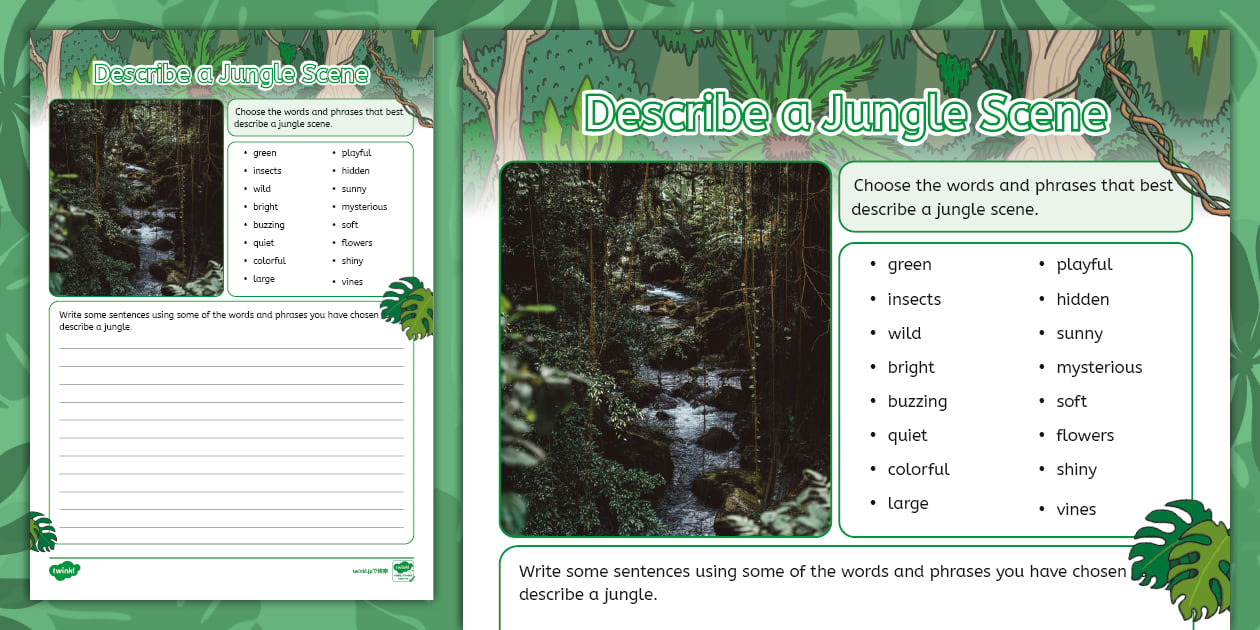 Describe a Jungle Scene Worksheet (teacher made) - Twinkl