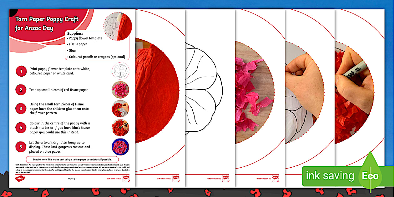 Torn Paper Poppy Craft for Anzac Day Ι EYLF Anzac Day Craft