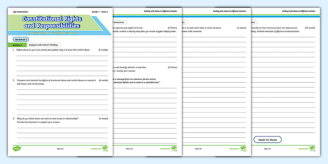 Dealing with Abuse in Different Contexts Worksheets - Twinkl